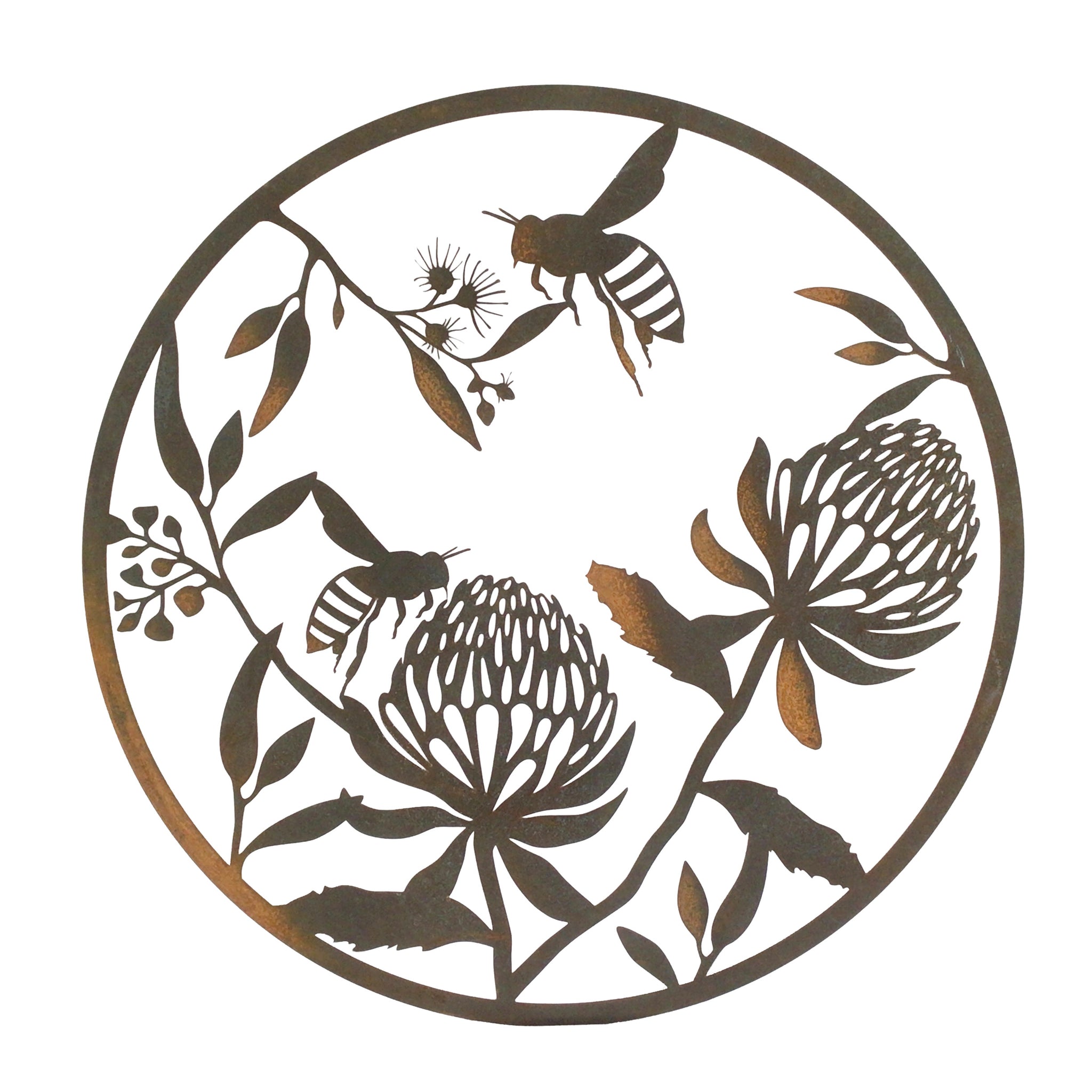Bee and Native Flower Metal Circular Wall Art | Design to Fab